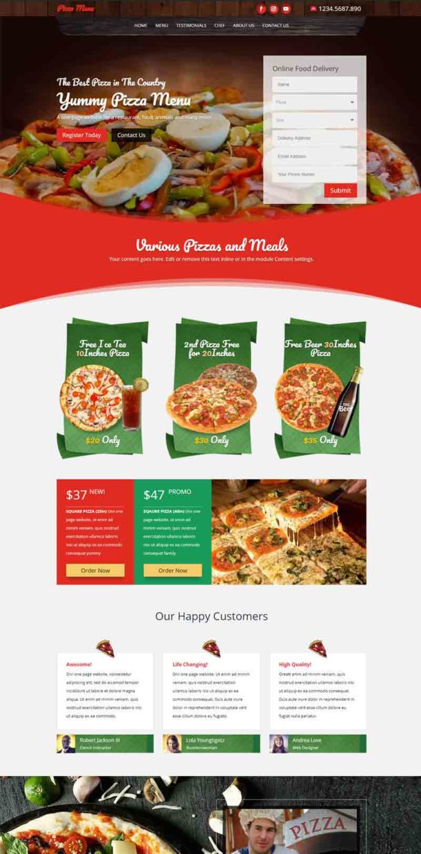 Pizza Menu Layout Pack - Divi One Page Website